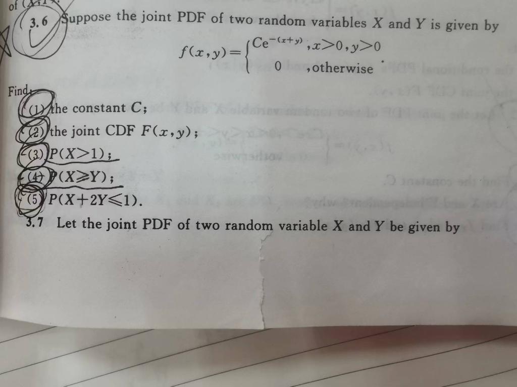 Solved 3.6 Suppose the joint PDF of two random variables X | Chegg.com