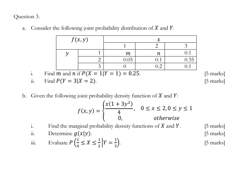 Solved Question 3. a. Consider the following joint | Chegg.com