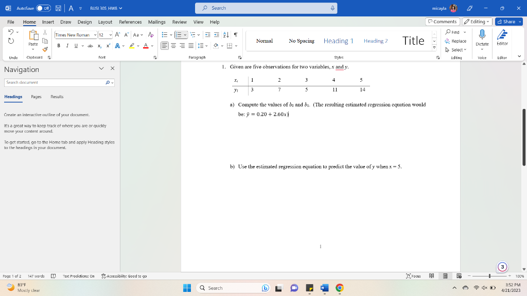 Solved Navigation 1. Given are five observations for two | Chegg.com