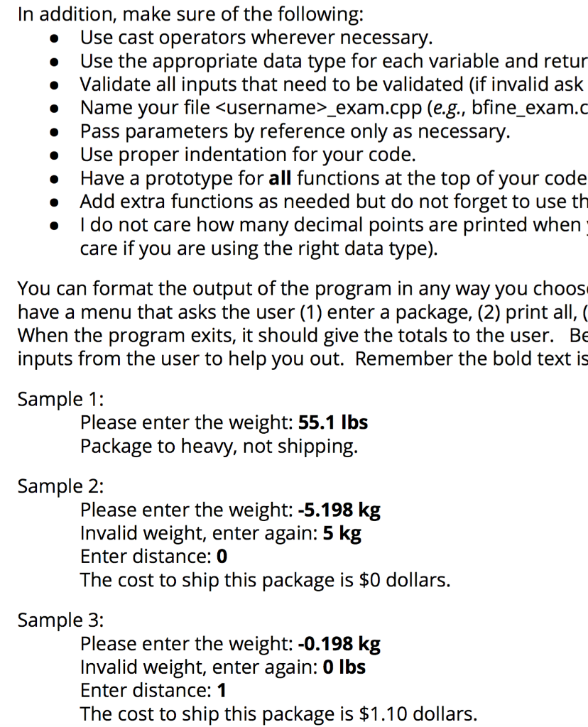 Solved Write a program to track packages and calculate the | Chegg.com