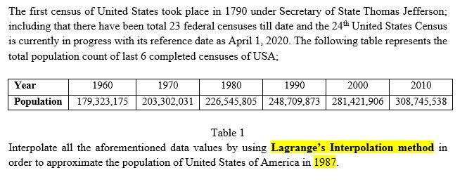 Solved The first census of United States took place in 1790 | Chegg.com