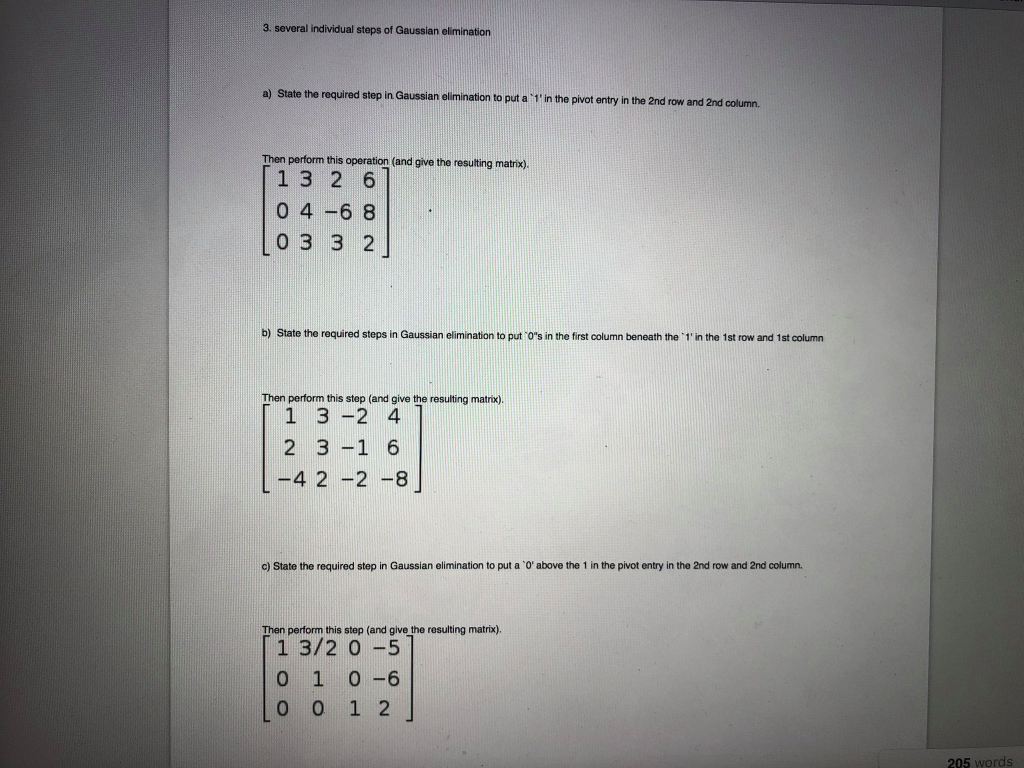 Solved 3. several individual steps of Gaussian elimination | Chegg.com