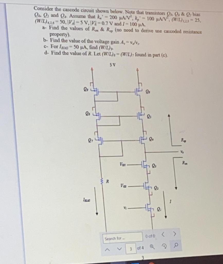 Solved Consider the cascode circuit shown below. Note that | Chegg.com