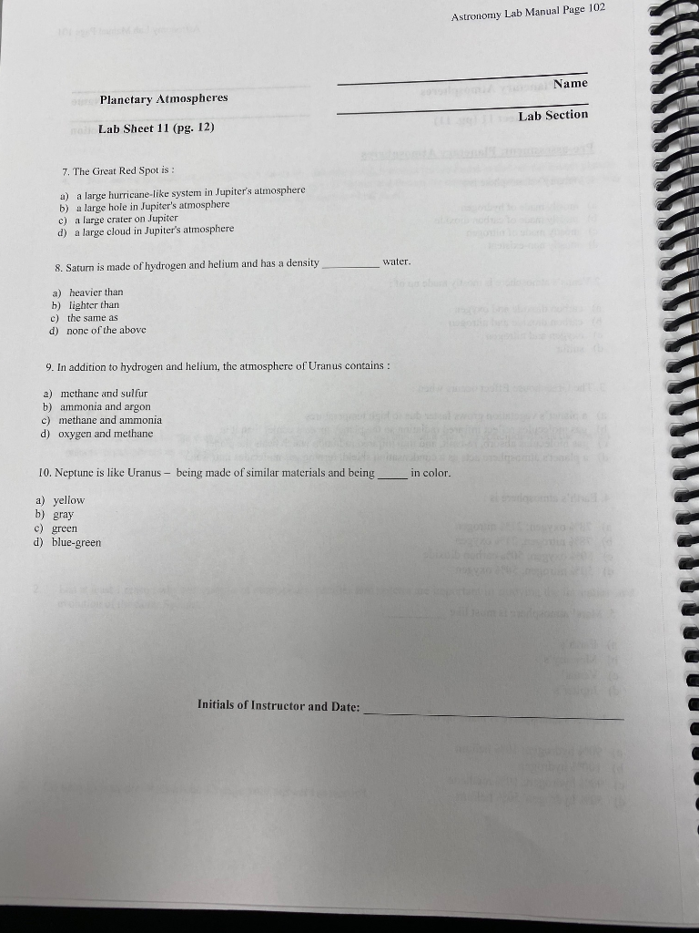 Solved Astronomy Lab Manual Page 102 Name Planetary | Chegg.com