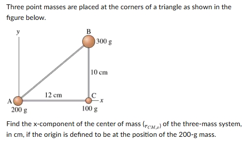 Solved Three point masses are placed at the corners of a | Chegg.com