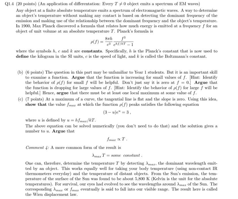 Solved 4 (20 points) (An application of differentation: | Chegg.com