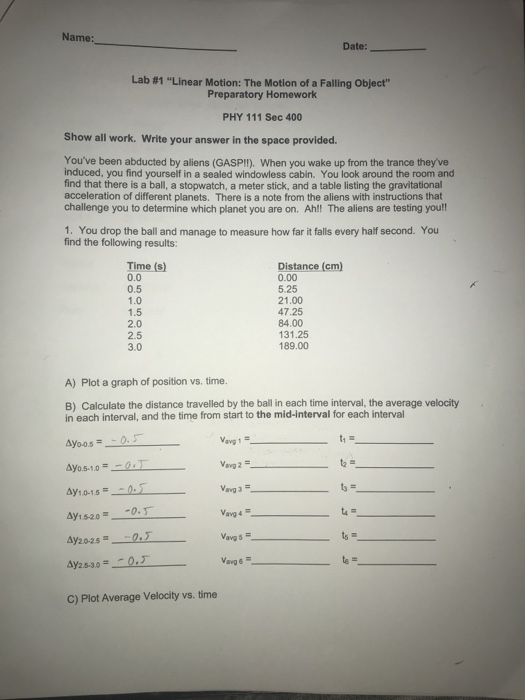 Solved Name Date: Lab #1 "Linear Motion: The Motion of a | Chegg.com