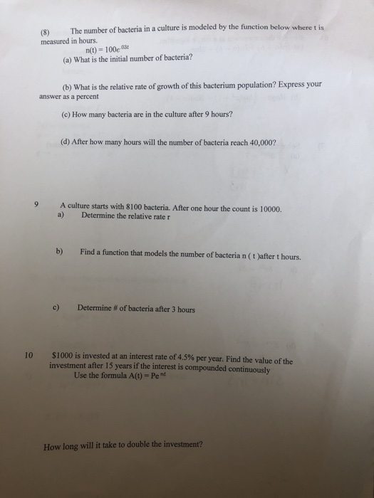 Solved The number of bacteria in a culture is modeled by the | Chegg.com