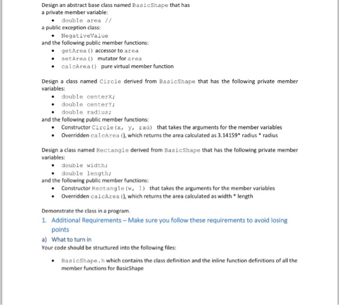 Solved Design an abstract base class named BasicShape that | Chegg.com