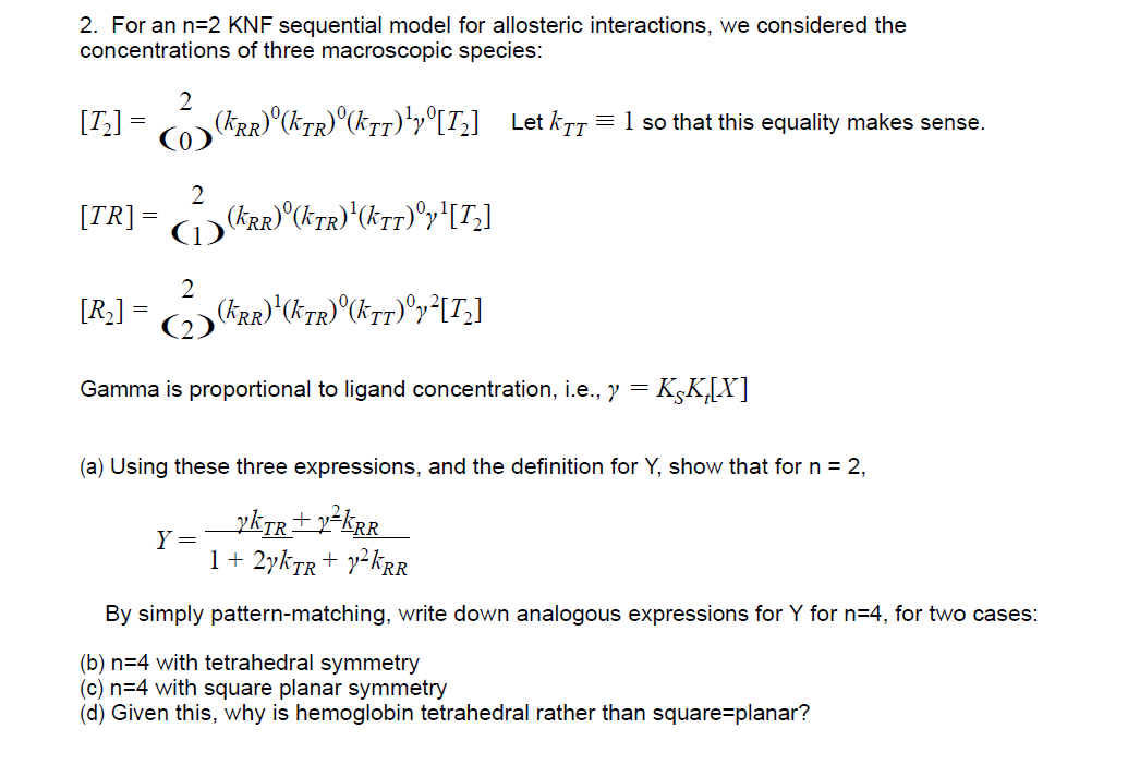 2. For an n=2 KNF sequential model for allosteric | Chegg.com