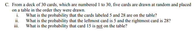 Solved C. From a deck of 30 cards, which are numbered 1 to | Chegg.com