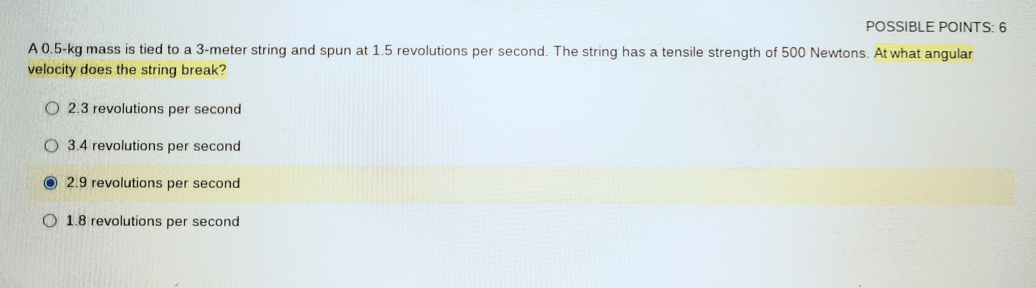 Solved A 0.5−kg mass is tied to a 3− meter string and spun | Chegg.com