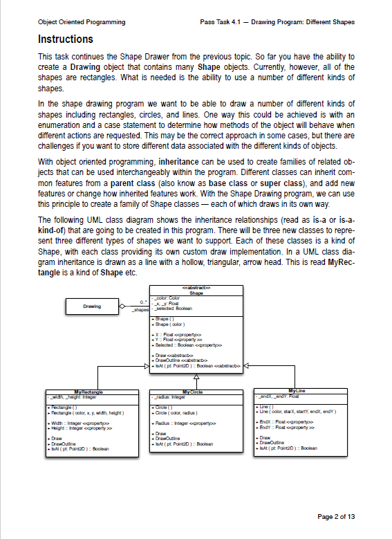 Object Oriented Programming Pass Task 4.1 – Drawing | Chegg.com