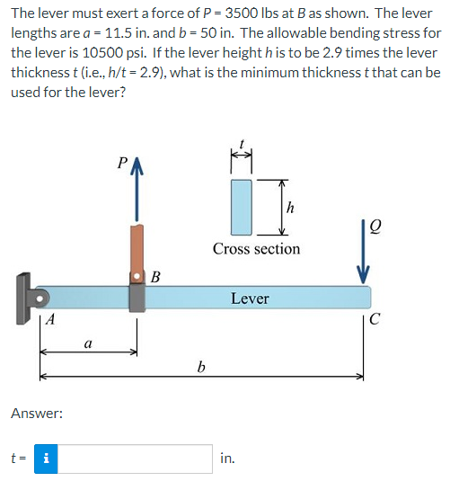 Solved The lever must exert a force of P=3500lbs at B as | Chegg.com