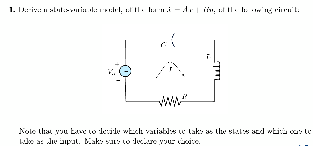 Solved 1. Derive a state-variable model, of the form | Chegg.com
