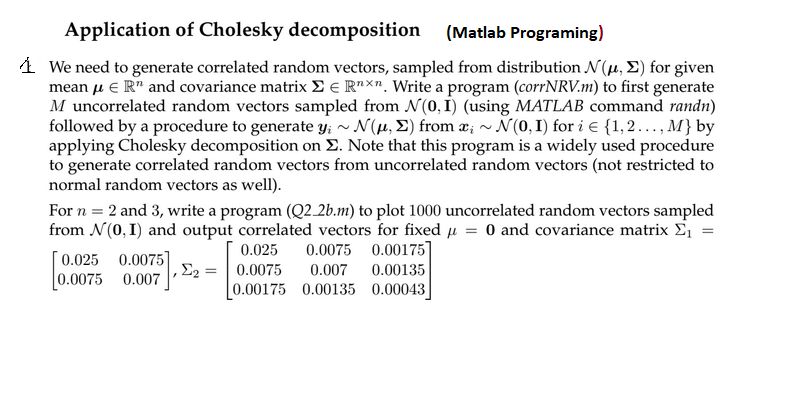 Application of Cholesky decomposition (Matlab | Chegg.com