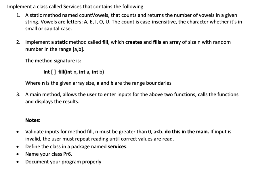 Solved Implement a class called Services that contains the | Chegg.com