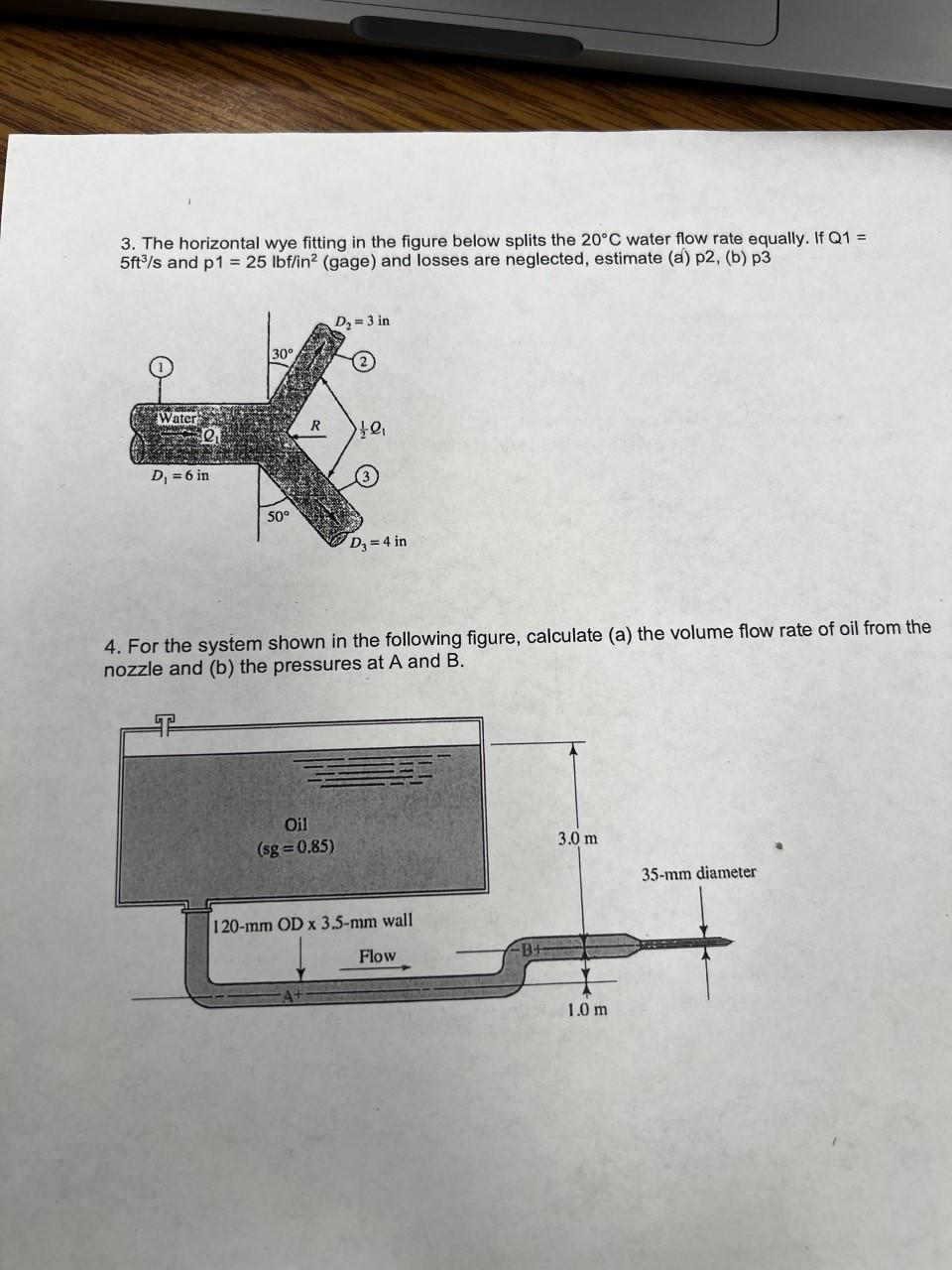 Solved the horizontal wye fitting in the figure below splits | Chegg.com