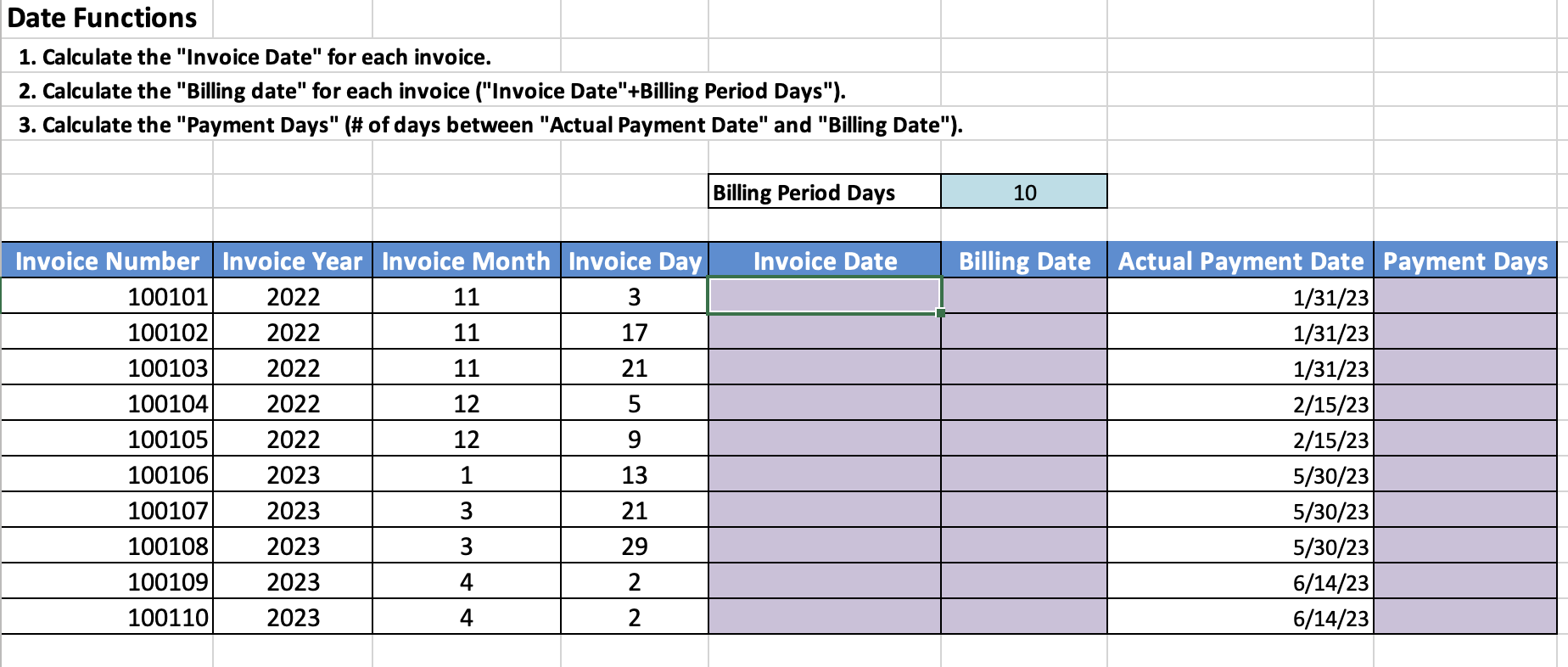 Solved Date Functions 1. Calculate the "Invoice Date" for | Chegg.com