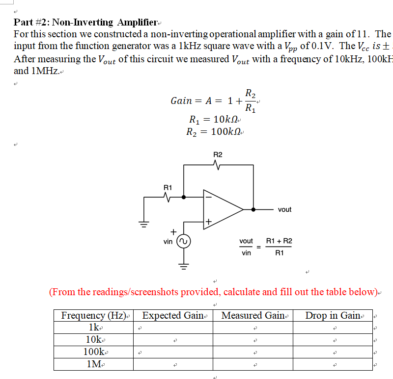 Solved Part #2: Non-Inverting Amplifier For this section we | Chegg.com