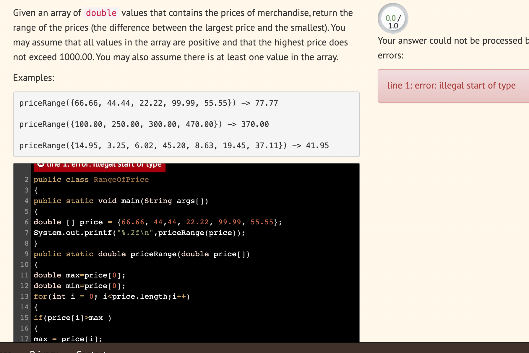 Solved 0.0 / 1.0 Given an array of double values that | Chegg.com