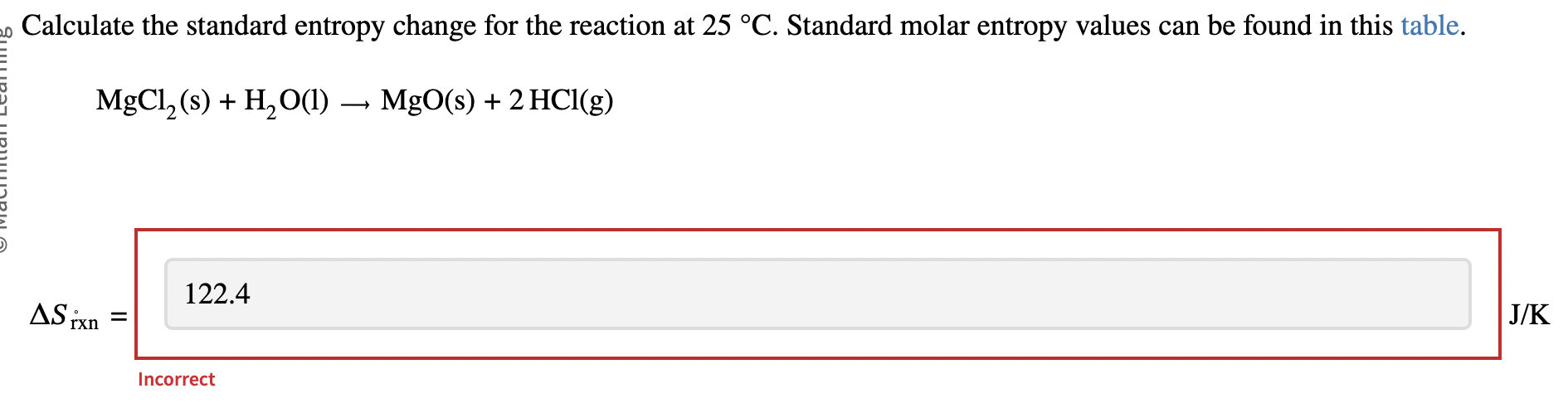 Solved Calculate the standard entropy change for the | Chegg.com