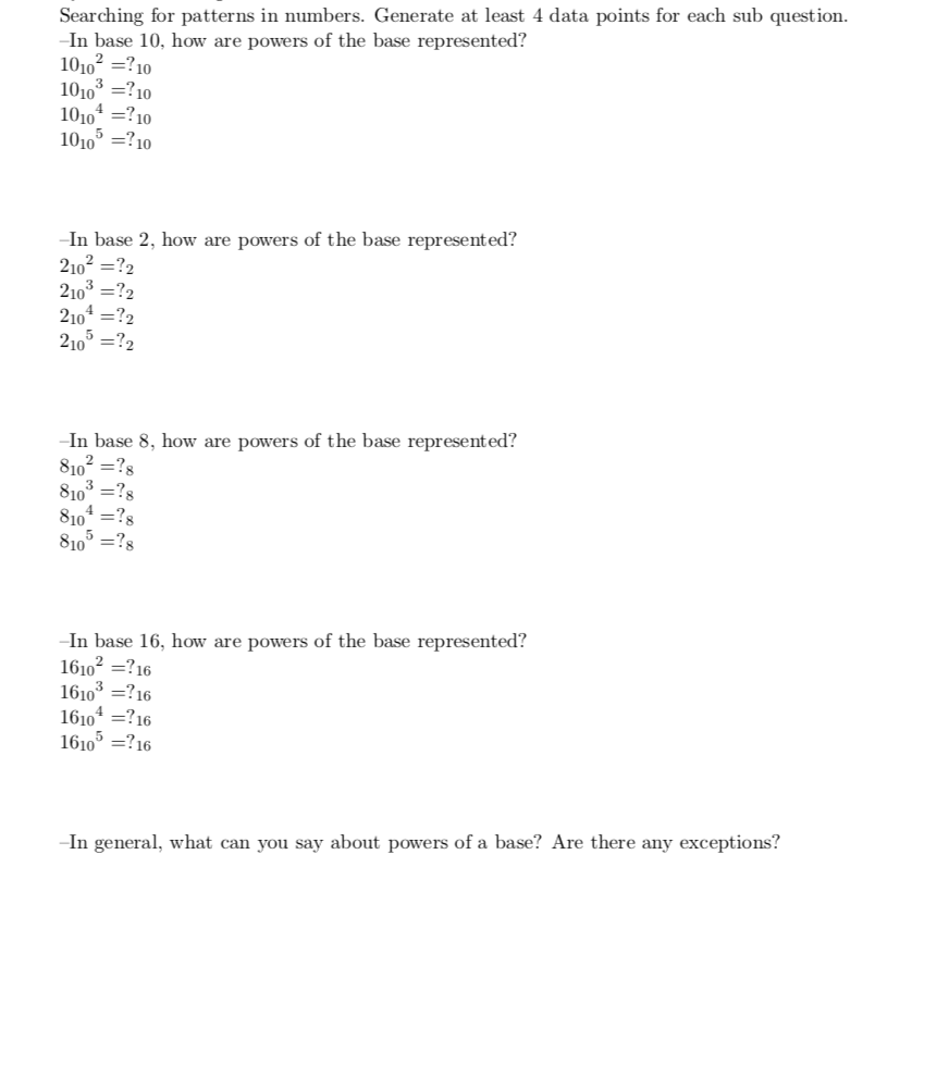 Solved Searching for patterns in numbers. Generate at least | Chegg.com