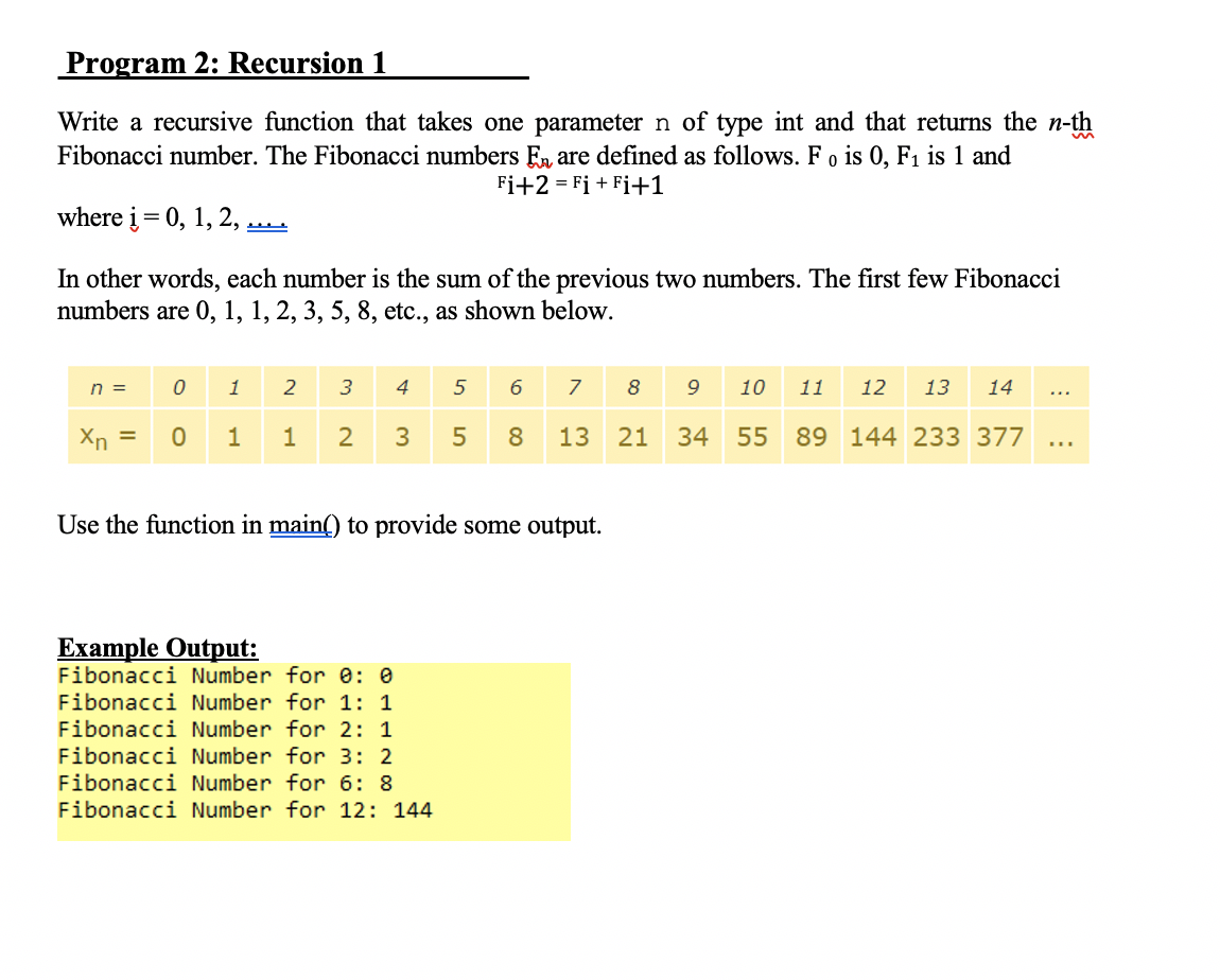 Solved Program 2: Recursion 1 Write a recursive function | Chegg.com