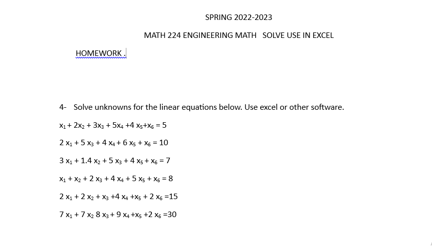 Solved MATH 224 ENGINEERING MATH SOLVE USE IN EXCEL | Chegg.com