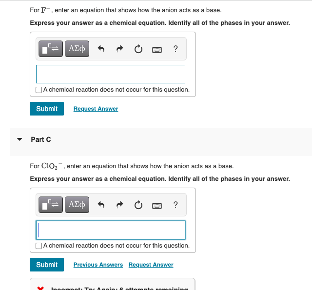 Solved For F−, enter an equation that shows how the anion | Chegg.com