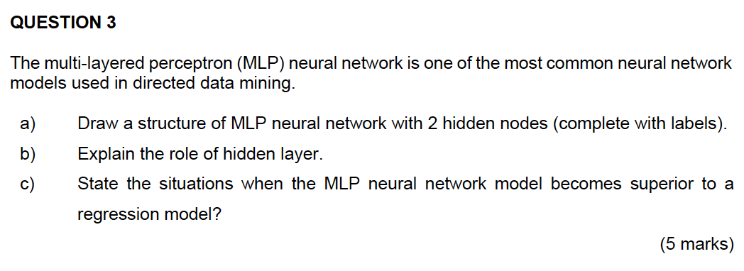 Solved QUESTION 3 The multi-layered perceptron (MLP) neural | Chegg.com
