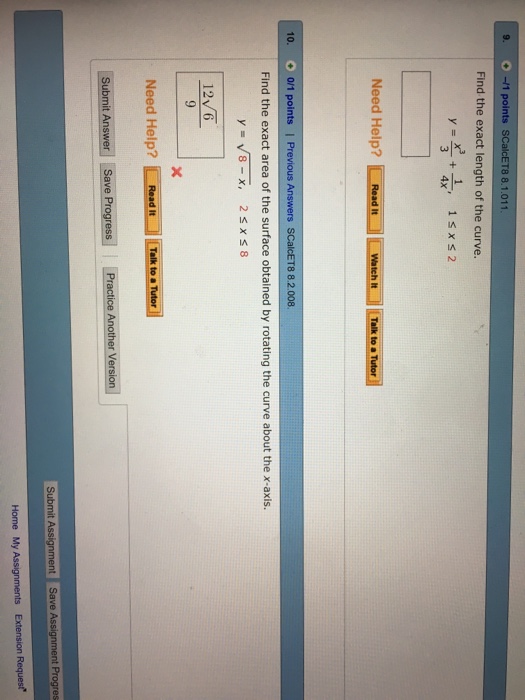Solved 9. -11 points SCalcET8 8.1.011 Find the exact length | Chegg.com Solved 9. -11 points SCalcET8 8.1.011 Find the exact length | Chegg.com