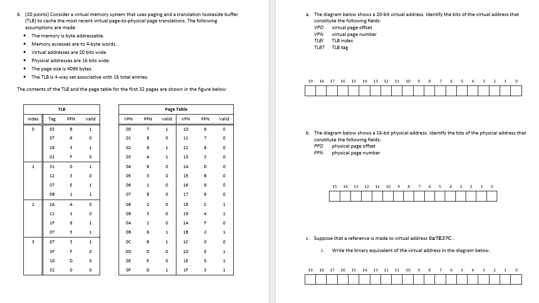 Solved a. ﻿The diagram below shows a 20-bit virtual address. | Chegg.com