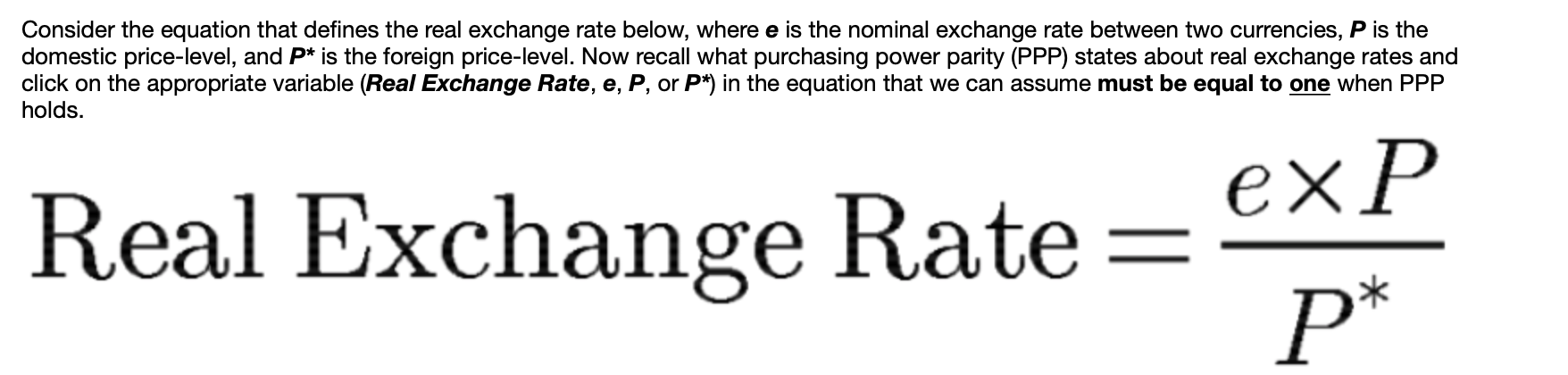 Solved Consider the equation that defines the real exchange | Chegg.com