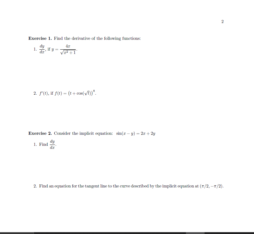 Solved Find the derivative of the following | Chegg.com