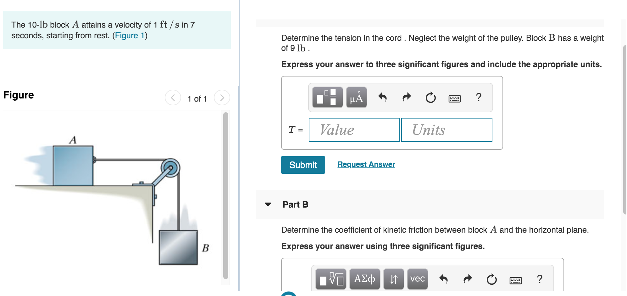 Solved The 10-1b block A attains a velocity of 1 ft/s in 7 | Chegg.com