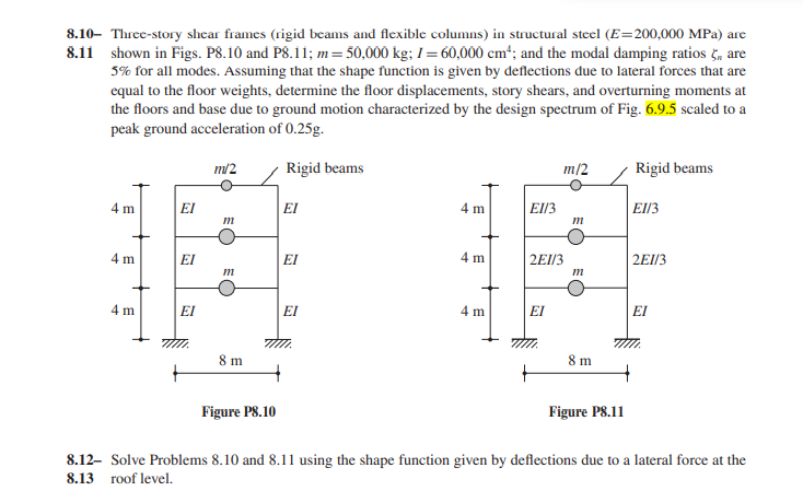 Solved 8.10- Three-story shear frames (rigid beams and | Chegg.com