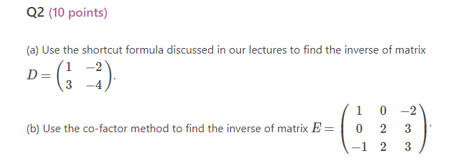 Solved Q2 (10 points) (a) Use the shortcut formula discussed | Chegg.com