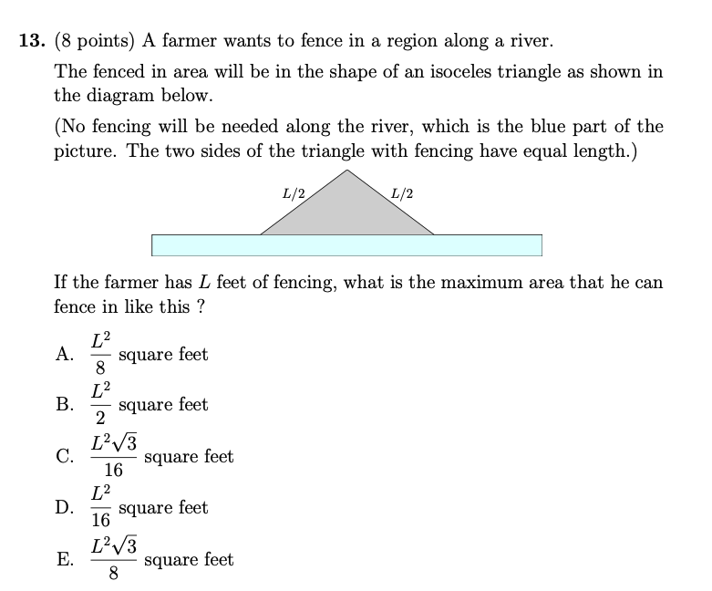 Solved (8 ﻿points) ﻿A farmer wants to fence in a region | Chegg.com