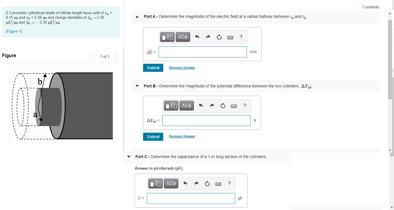 Solved Constants 2 Concentric cylindrical shells of infinite | Chegg.com
