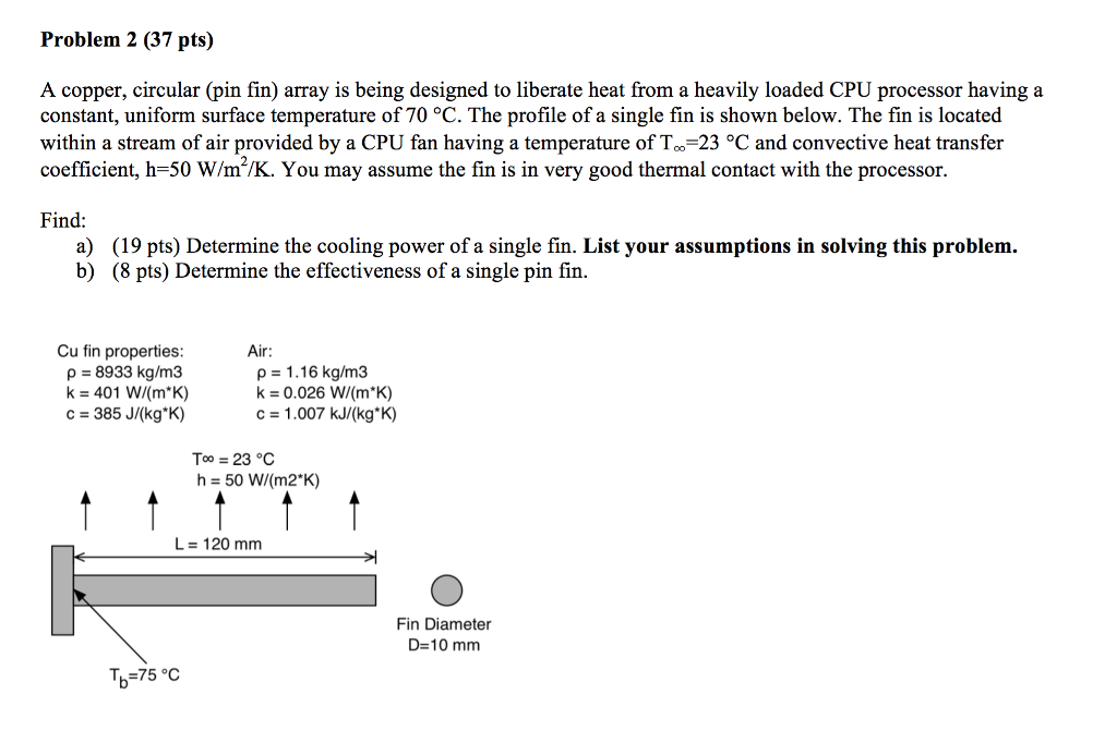 Solved Problem 2 (37 pts) A copper, circular (pin fin) array | Chegg.com