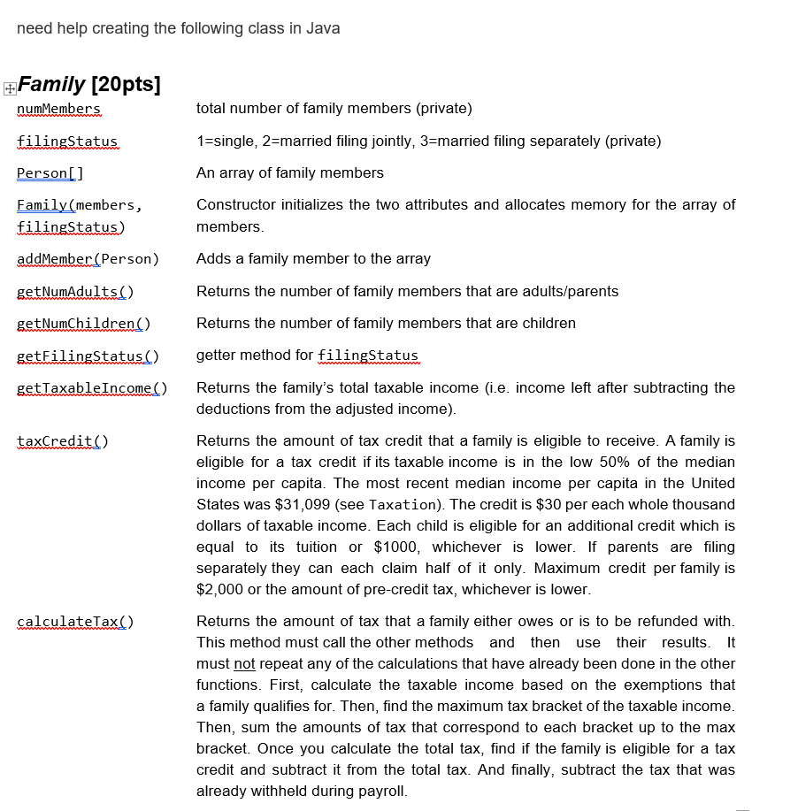 Solved need help creating the following class in Java | Chegg.com