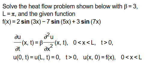 Solved Solve the heat flow problem shown below with β=3,L=π, | Chegg.com