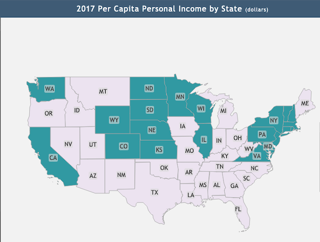 Solved 2017 Per Capita Personal Income by State (dollars) WA | Chegg.com