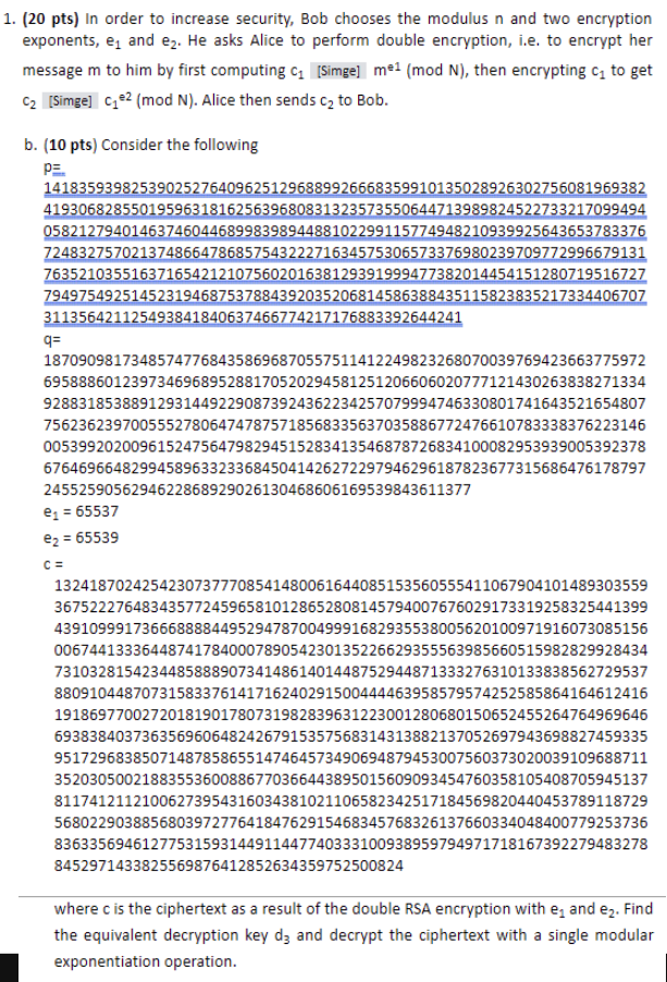 1. (20 pts) In order to increase security, Bob | Chegg.com