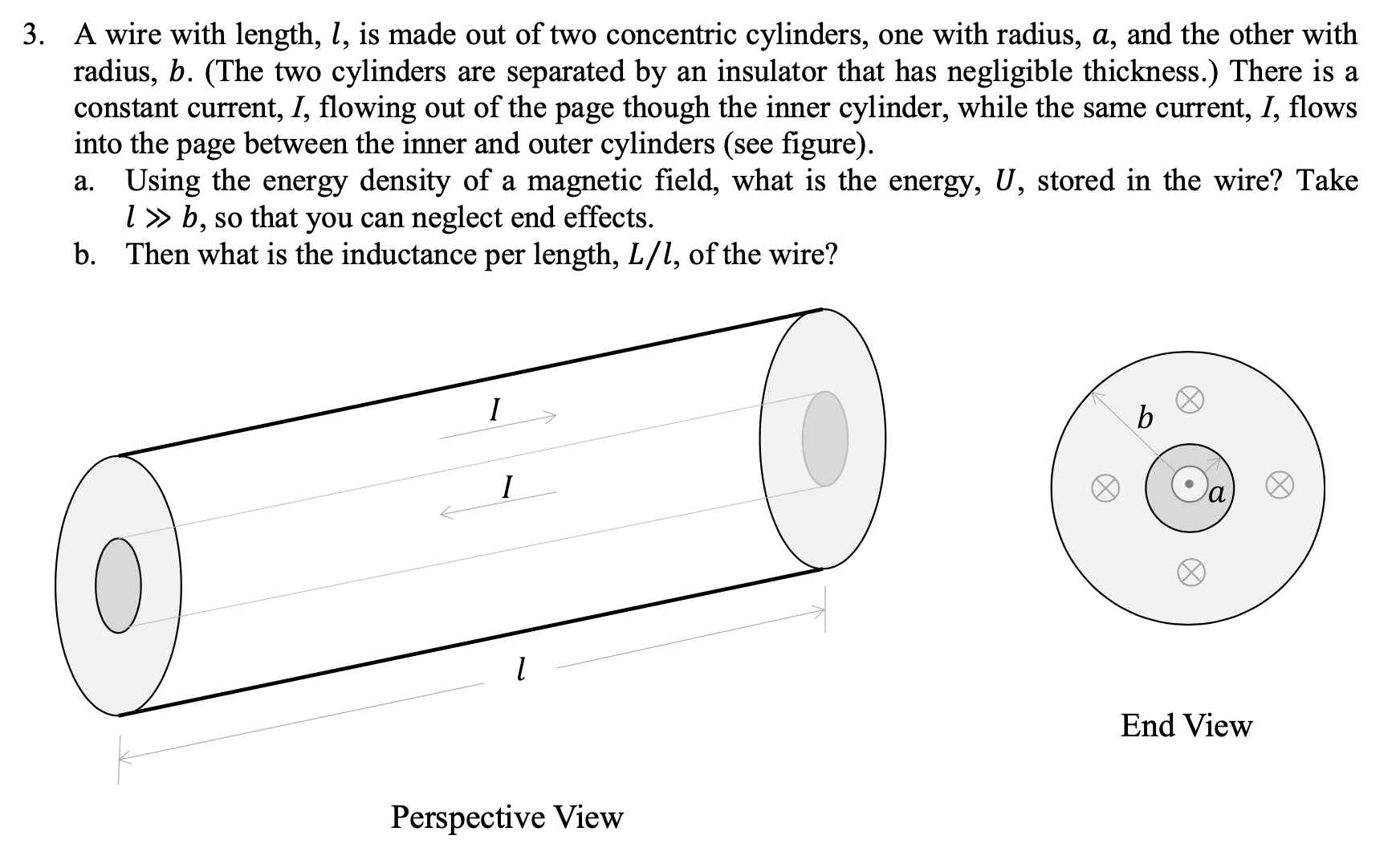 Solved A wire with length, l, ﻿is made out of two concentric | Chegg.com