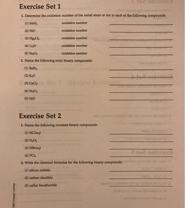 Solved Exercise Set 1 1. Determine the oxidation number of | Chegg.com
