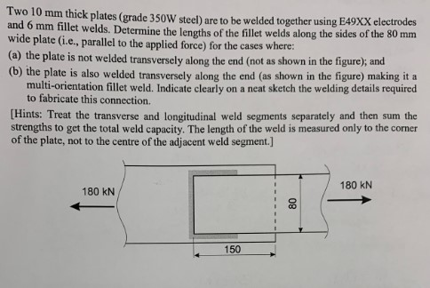 Solved Two 10 mm thick plates (grade 350W steel) are to be | Chegg.com