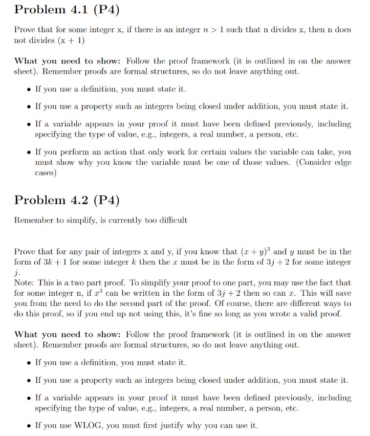 Solved Problem 4 1 P4 Prove That For Some Integer X ﻿if