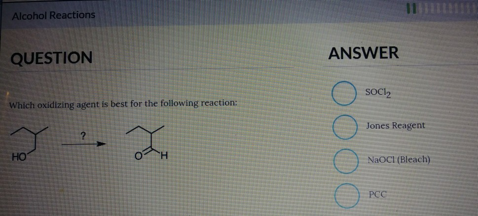 Solved Alcohol Reactions QUESTION ANSWER SOCl2 Which | Chegg.com